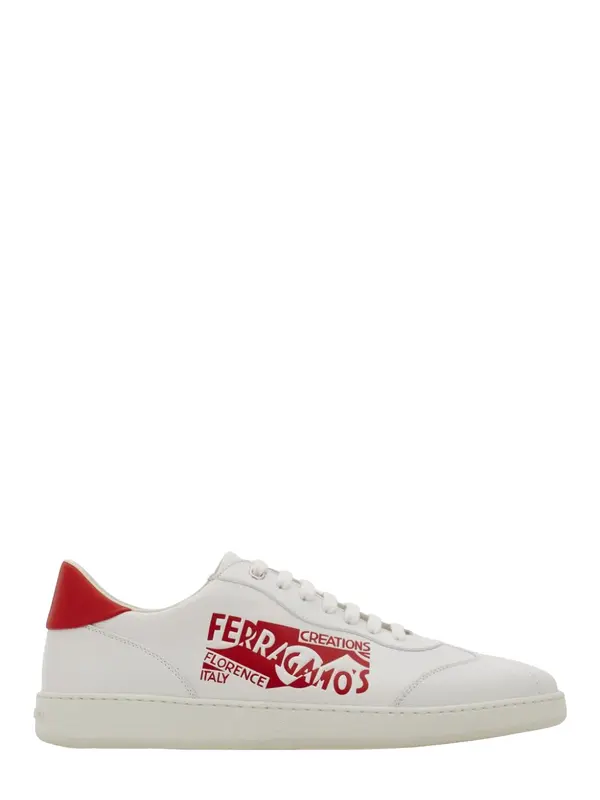 FERRAGAMO Venna Logo Leather Sneakers - White