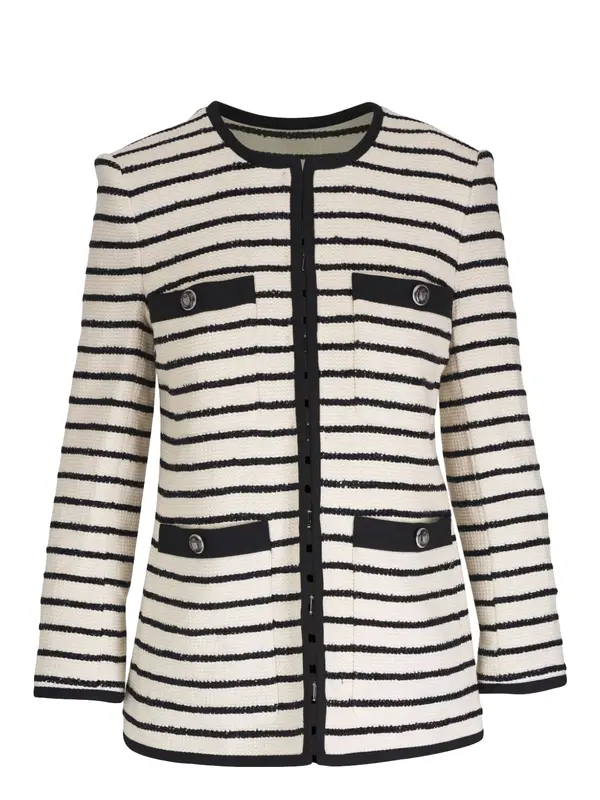 Veronica Beard Striped Collarless Blazer - White