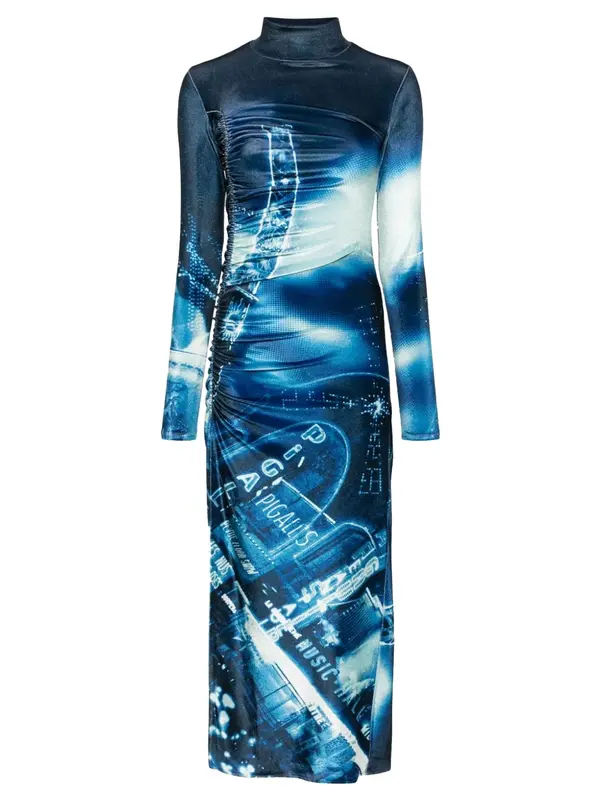 Jean Paul Gaultier Pigalle-print Velvet Dress - Blue