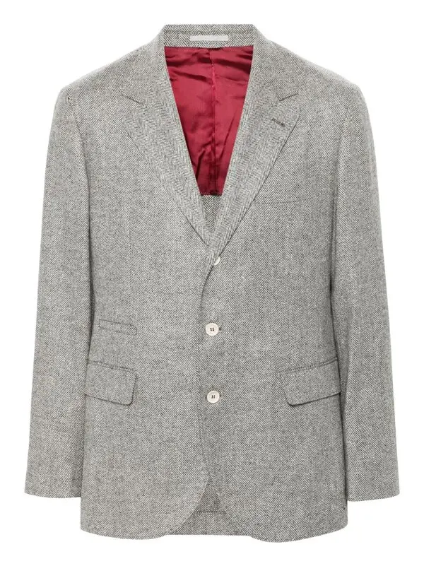 Brunello Cucinelli Herringbone-pattern Blazer - Grey