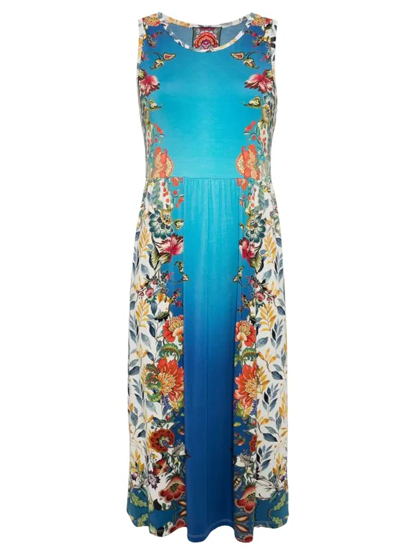 Johnny Was Floral-print Ombré Midi Dress - Blue