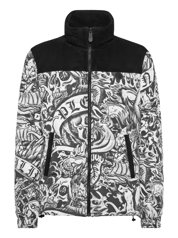 Philipp Plein Tattoo-print Puffer Jacket - Black