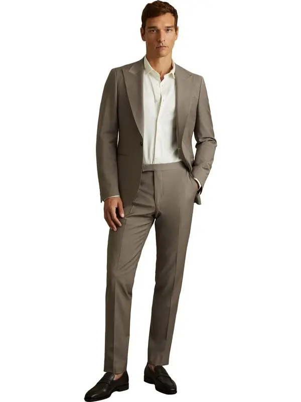 REISS Harley Textured Tapered Trousers - Mushroom Brown