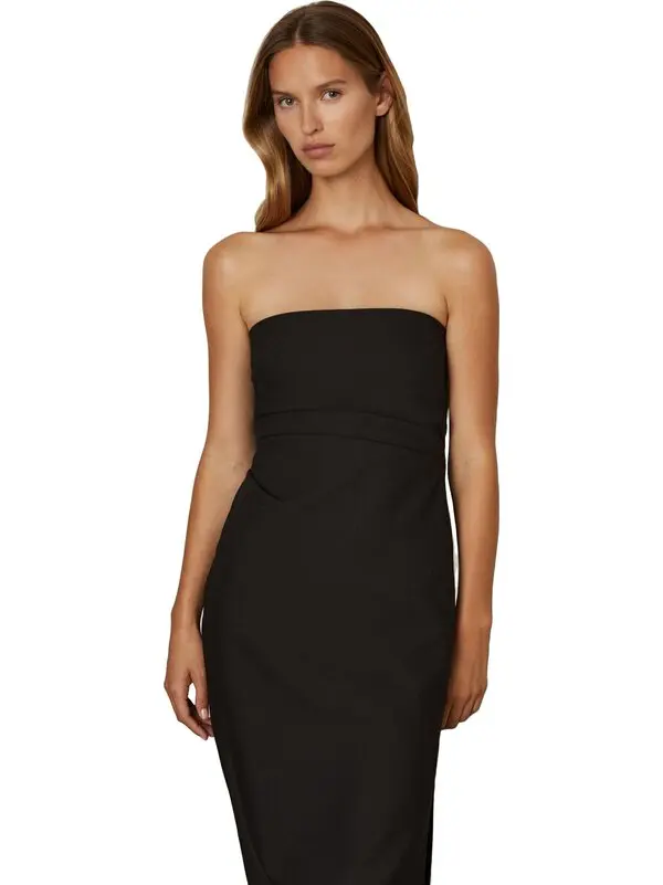 REISS Arwen Strapless Pleated Midi Dress - Black