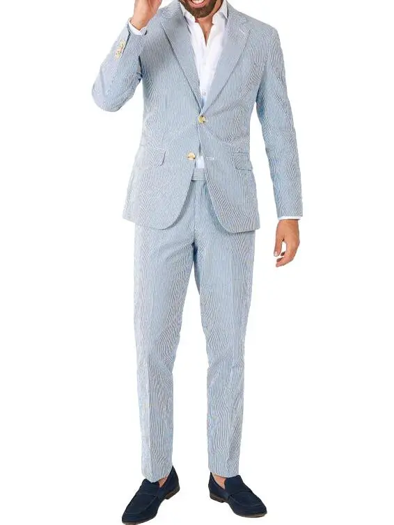 Opposuits Daily Slim Fit Stripe Stretch Cotton Seersucker Suit - Blue