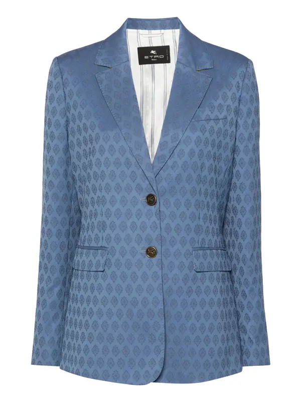 Etro Patterned Jacquard Wool Blazer - Blue