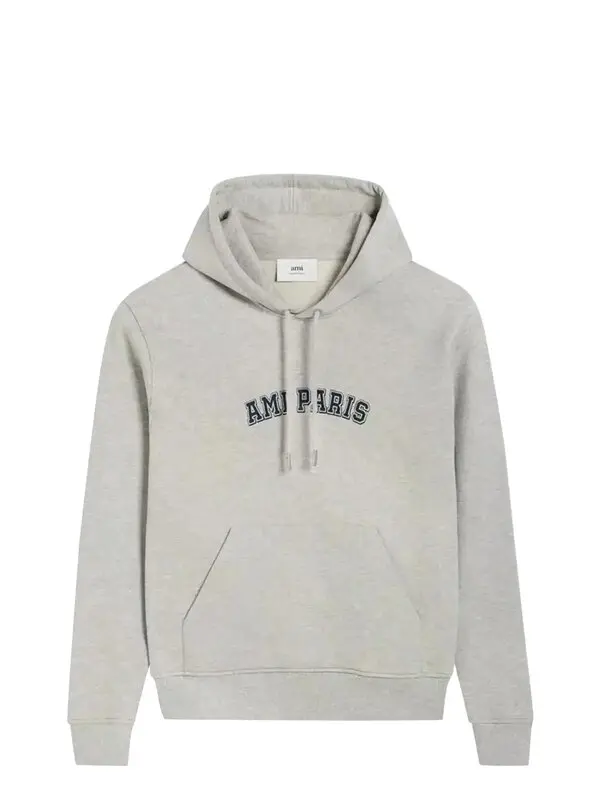 Ami Logo-print Cotton Hoodie - Grey