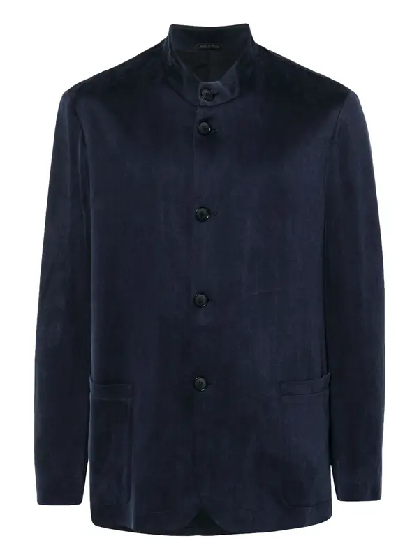 Giorgio Armani Single-breasted Band-collar Blazer - Blue