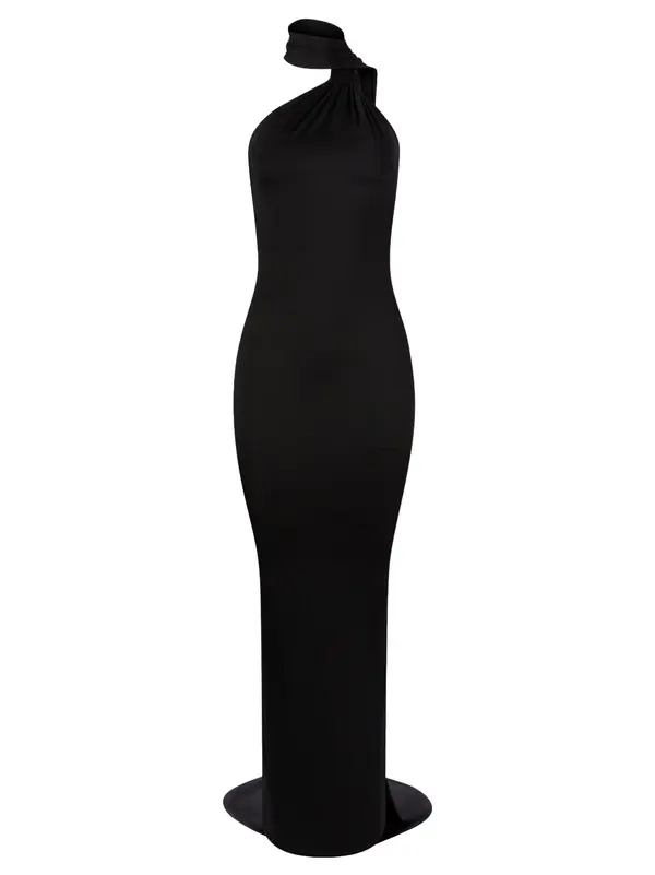 Nina Ricci Scarf-detailing Halterneck Maxi Dress - Black