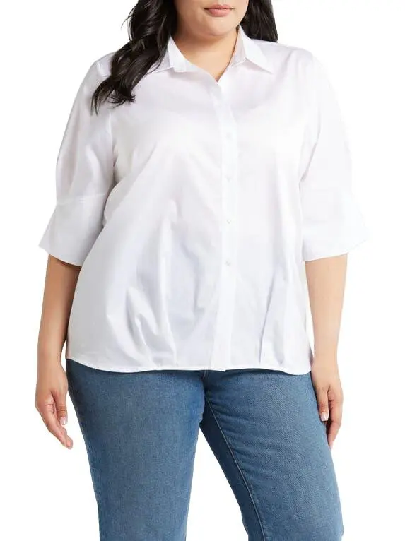 HARSHMAN Bernadina Elbow Sleeve Button-up Shirt - White