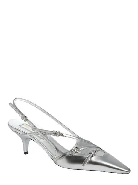 Miu Miu Show Buckle Slingback Pumps - Argento