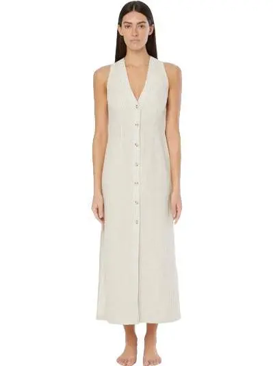 Onia Air Linen Button-down Maxi Dress - Jute/white