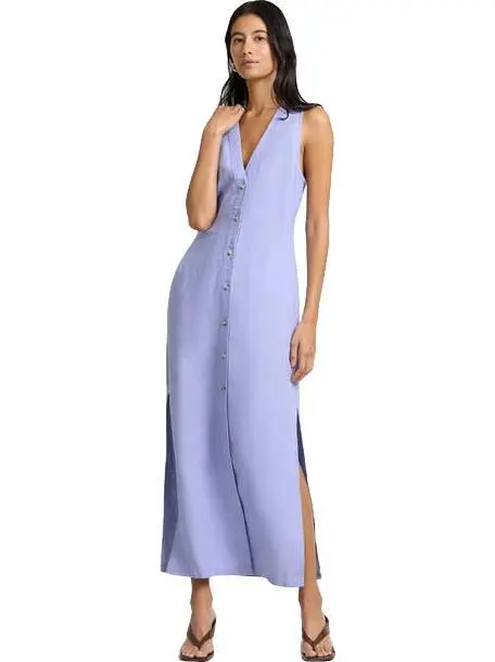 Onia Air Linen Button Down Maxi - Periwinkle