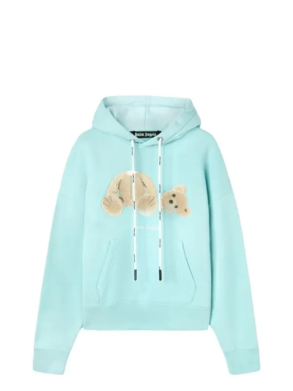 Palm Angels Bear Motif Hoodie - Light Blue/brown