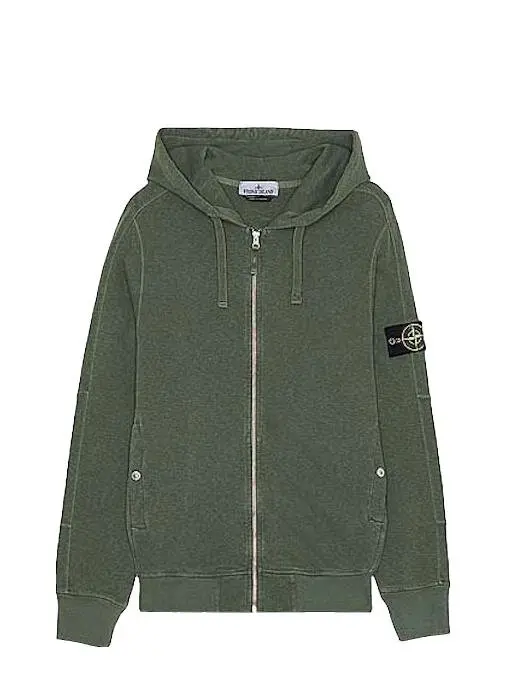 Stone Island Logo Patch Zip-up Hoodie - Musk