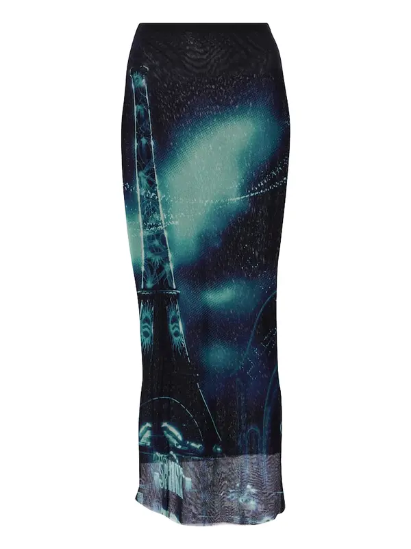 Jean Paul Gaultier Printed Mesh Midi Skirt - Blue