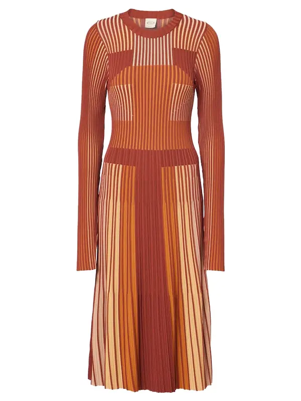 TOD'S Striped Plissé Midi Dress - Multicoloured