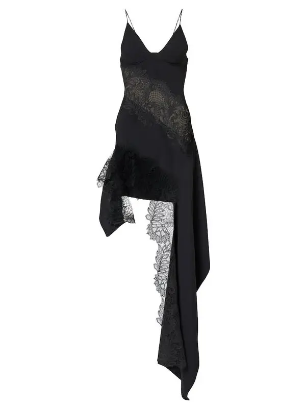 David Koma Asymmetric Lace-trimmed Mini Dress - Black