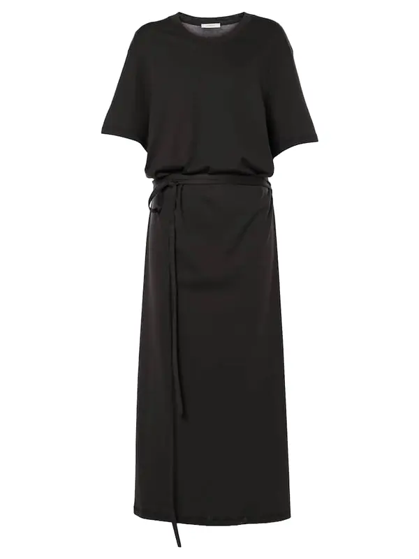 LEMAIRE Belted Cotton Jersey Midi Dress - Black