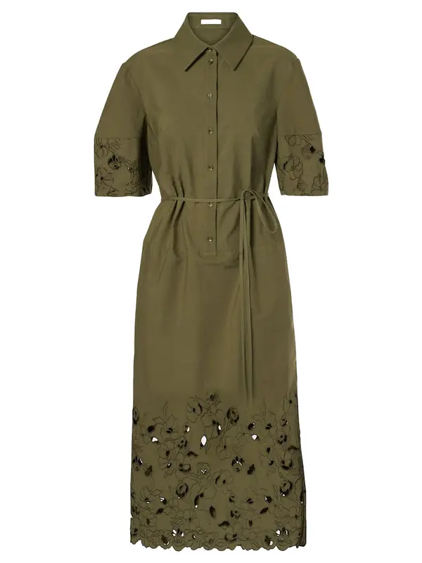 Erdem Belted Cotton-blend Shirt Dress - Green