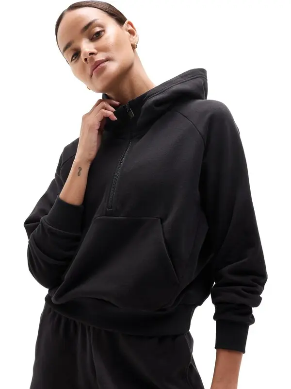 Athleta Relaxed Fleece Half-zip Hoodie - Black
