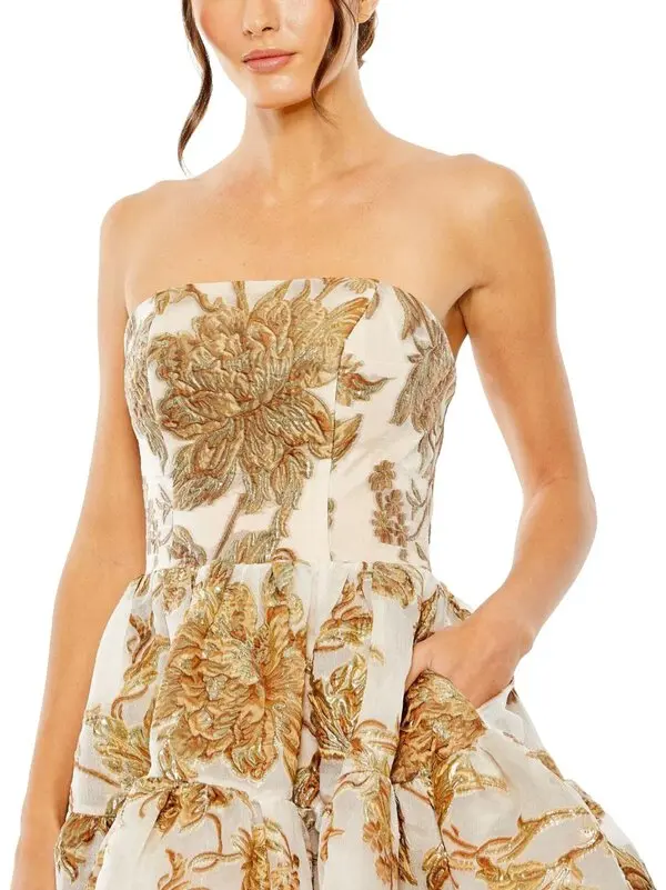 Mac Duggal Strapless Brocade Mini Dress - Bronze