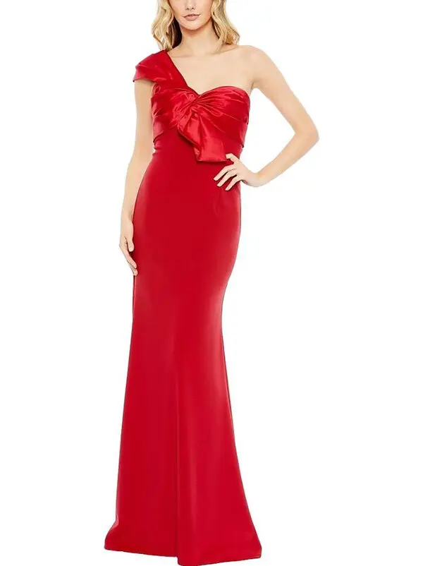 Mac Duggal One-shoulder Trumpet Gown With Bow - Red