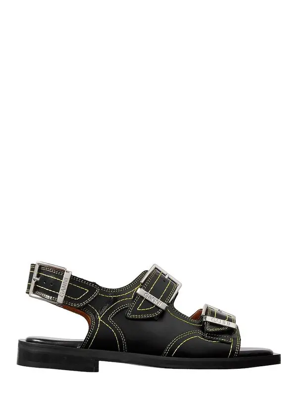 GANNI Leather Sandals With Buckled Straps - Black