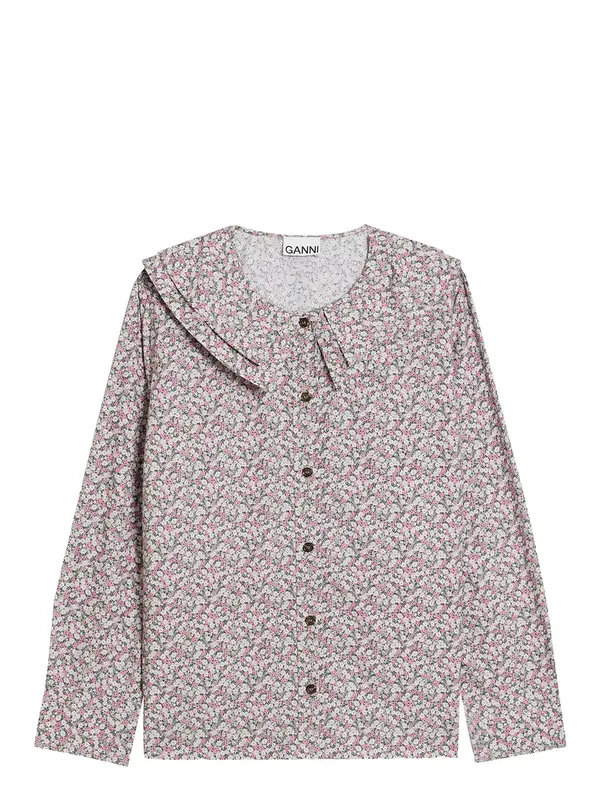 GANNI Floral-print Cotton-poplin Shirt - Pink