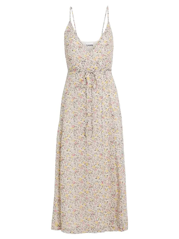GANNI Floral-print Crepe Midi Wrap Dress - Cream