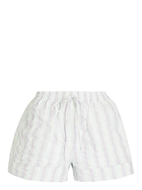 GANNI Striped Cotton-blend Seersucker Shorts - Light Green