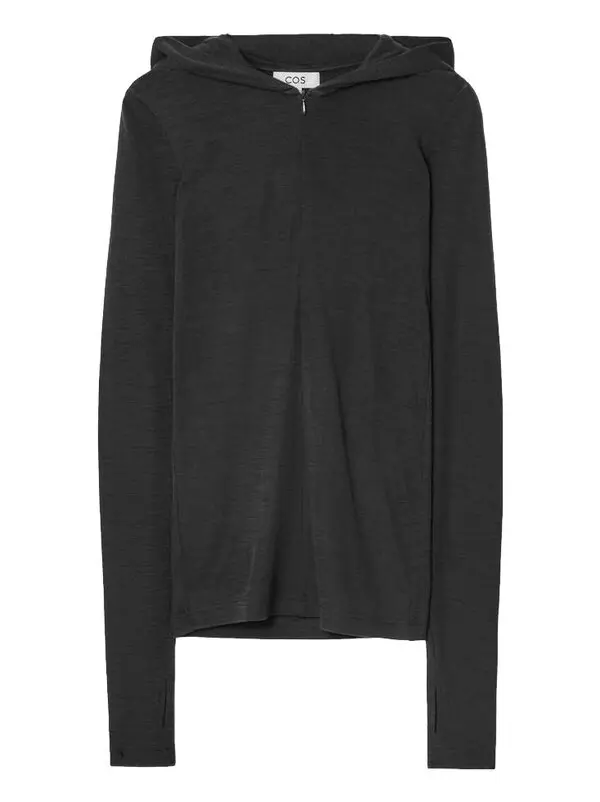 Cos Slim Half-zip Wool Hoodie - Black