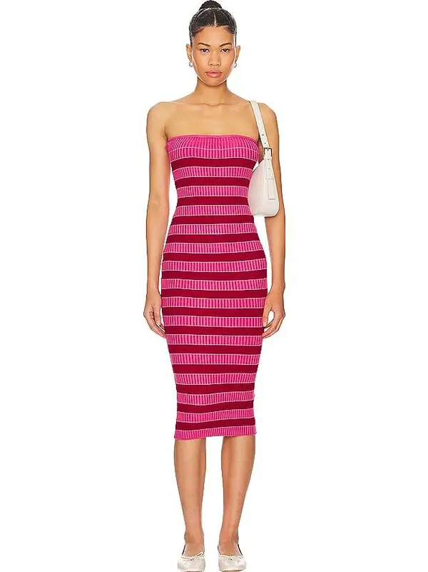 MORE TO COME Lesley Ribbed Strapless Dress - Pink Multi