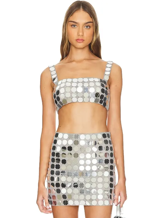 LOVERS AND FRIENDS Gilles Sequin Crop Top - Disco Silver