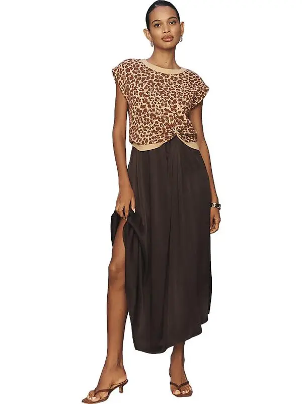 Anthropologie Gemi Sweater And Tank Dress Set - Cheetah Print / Cocoa
