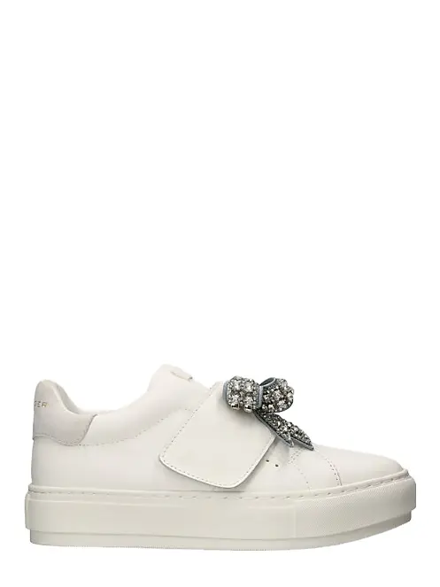 Kurt Geiger Laney Bow-embellished Leather Low-top Trainers - Silver Com