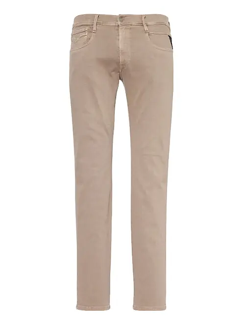 REPLAY Anbass Slim-fit Tapered-leg Stretch-cotton Trousers - Sand