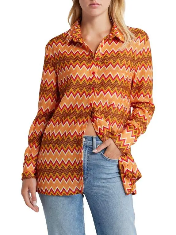 MISTRESS ROCKS Chevron Stripe Oversized Shirt - Multi Colour - Orange