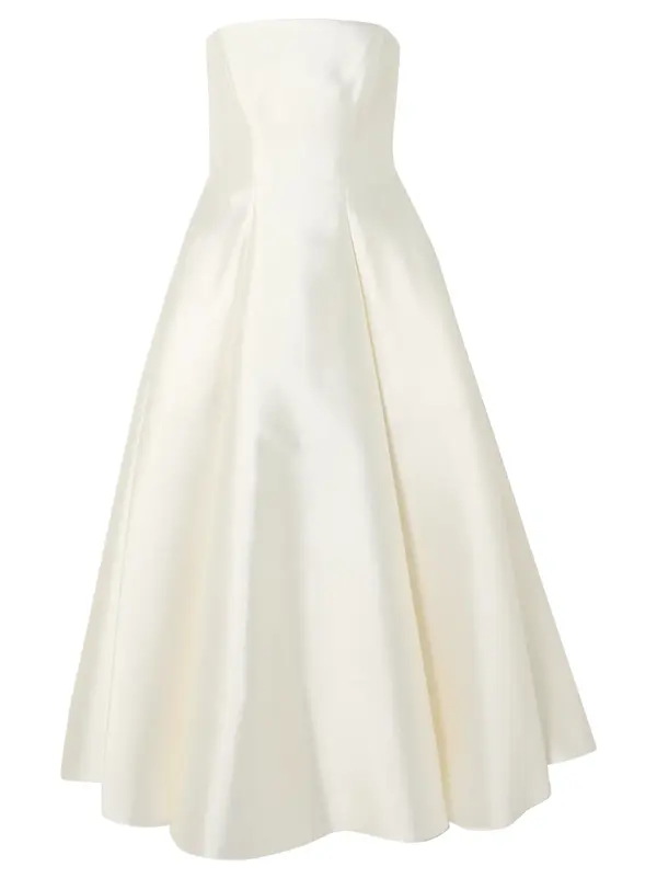 HALFPENNY LONDON Strapless Pleated Mikado Midi Dress - Ivory