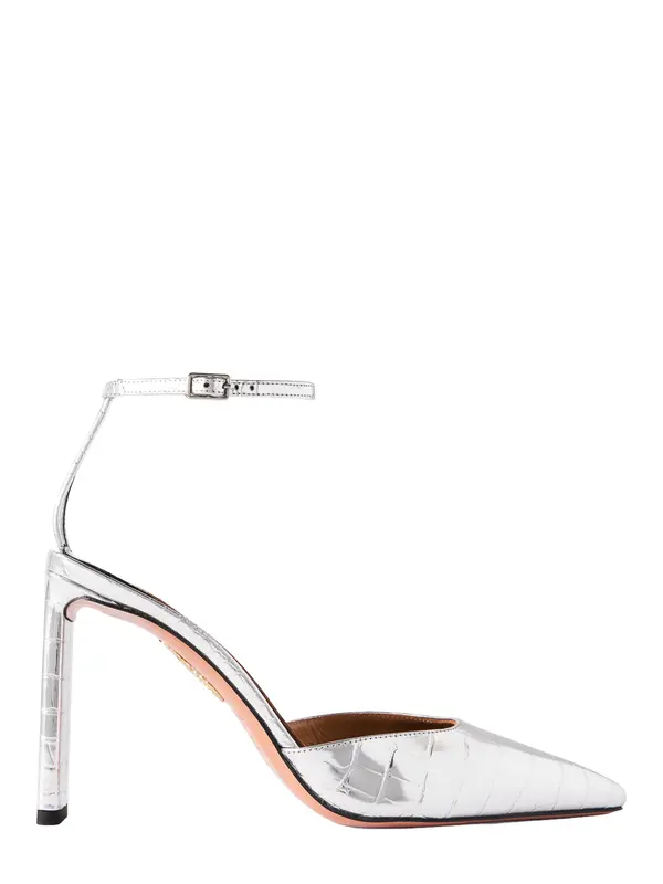 AQUAZZURA Blade 95 Croc-effect Leather Pumps - Silver