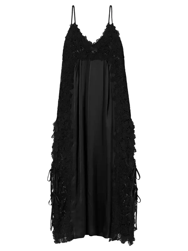 KIKA VARGAS Somaly Tie-detailed Guipure Lace And Silk-satin Midi Dress - Black