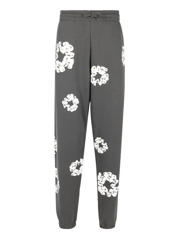 DENIM TEARS Rhinestone Cotton Wreath-print Track Pants - Grey