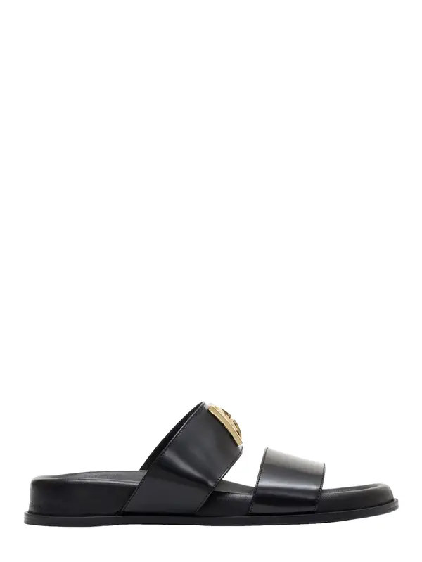 ANINE BING Parker Monogrammed Leather Slides - Black