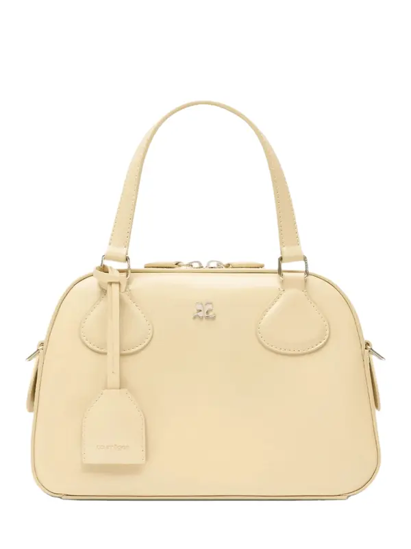 COURREGES Logo Plaque Leather Bowling Bag - Neutrals