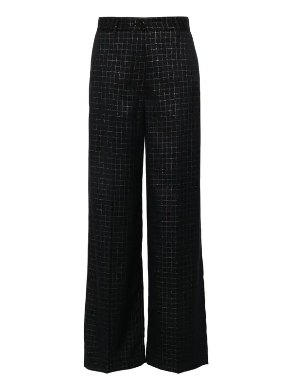 FORTE_FORTE Check Pattern Wide-leg Trousers - Black