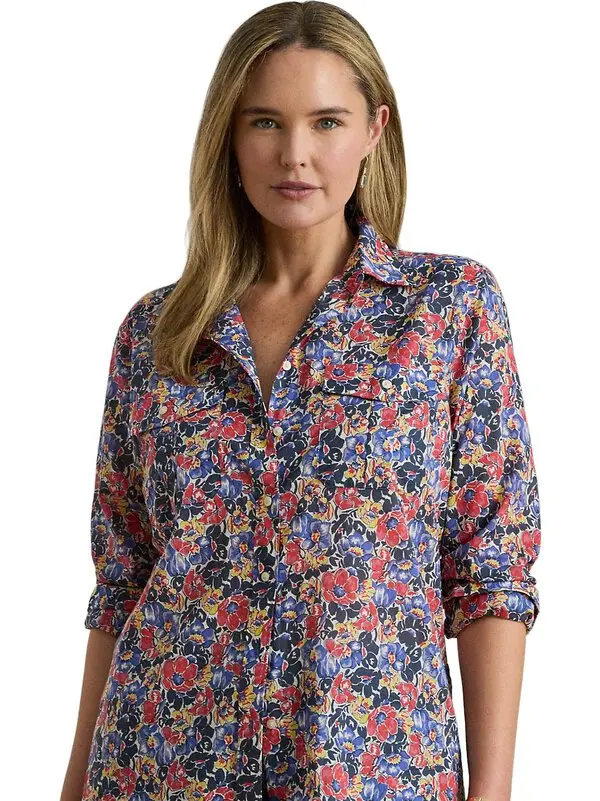 Ralph Lauren Classic Fit Floral Cotton Voile Shirt - Cream/red/blue