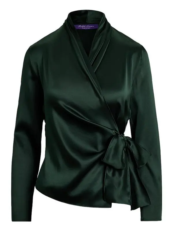 Ralph Lauren Shea Stretch Silk Wrap Blouse - Dark Racing Green