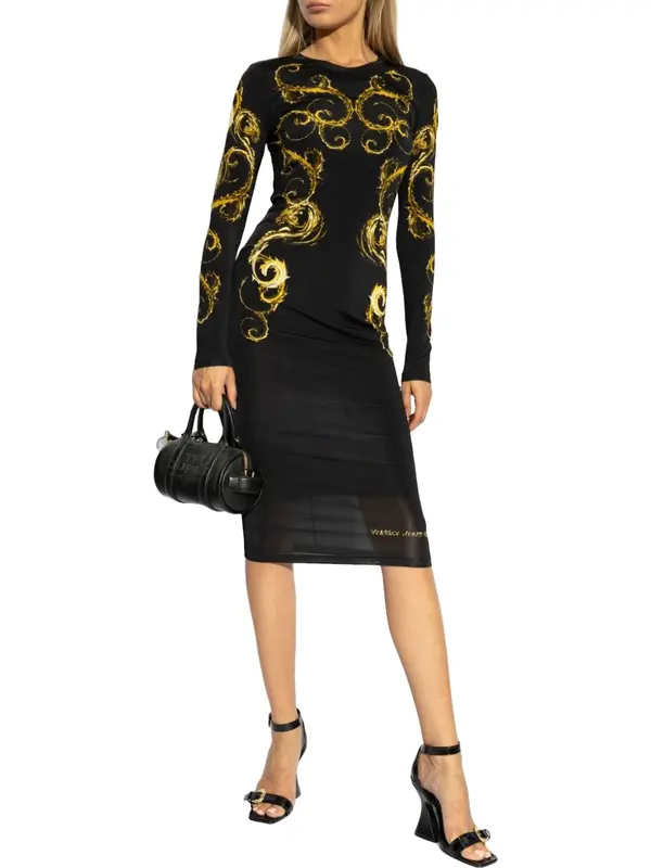 Versace Watercolour Couture-print Midi Dress - Black