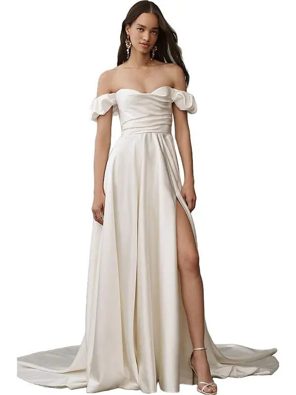 Jenny Yoo Kennedy Off-the-shoulder A-line Satin Wedding Gown - Ivory