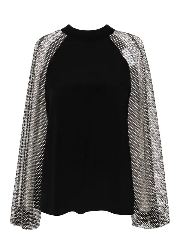 GENNY Rhinestone Mesh-sleeves Blouse - Black